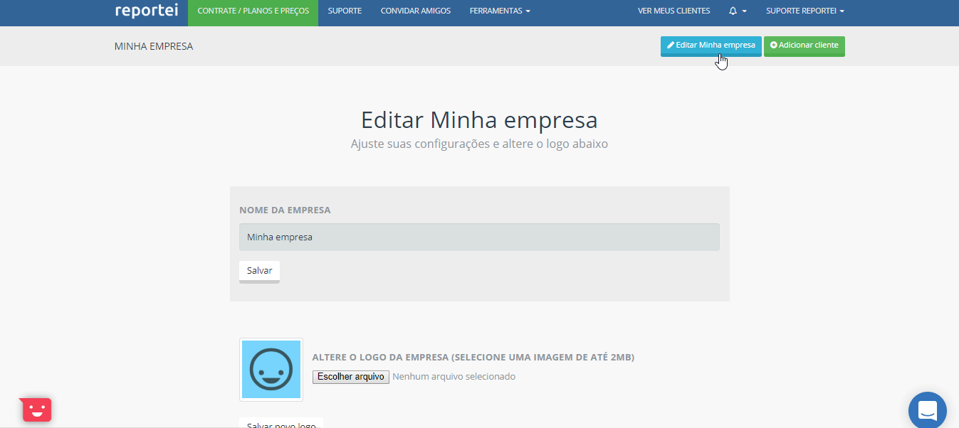 Como faço para incluir ou alterar o logo da minha empresa? - Reportei