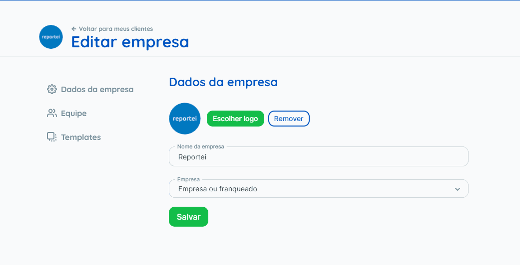 Como faço para incluir ou alterar o logo da minha empresa? - Reportei