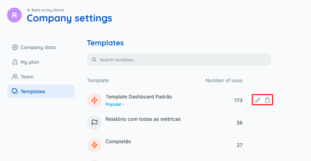 How to edit or delete a template? - Reportei