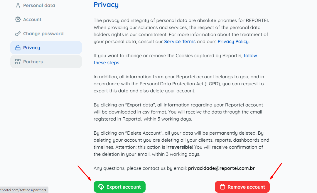 I want to delete the account. How do I do this? - Reportei