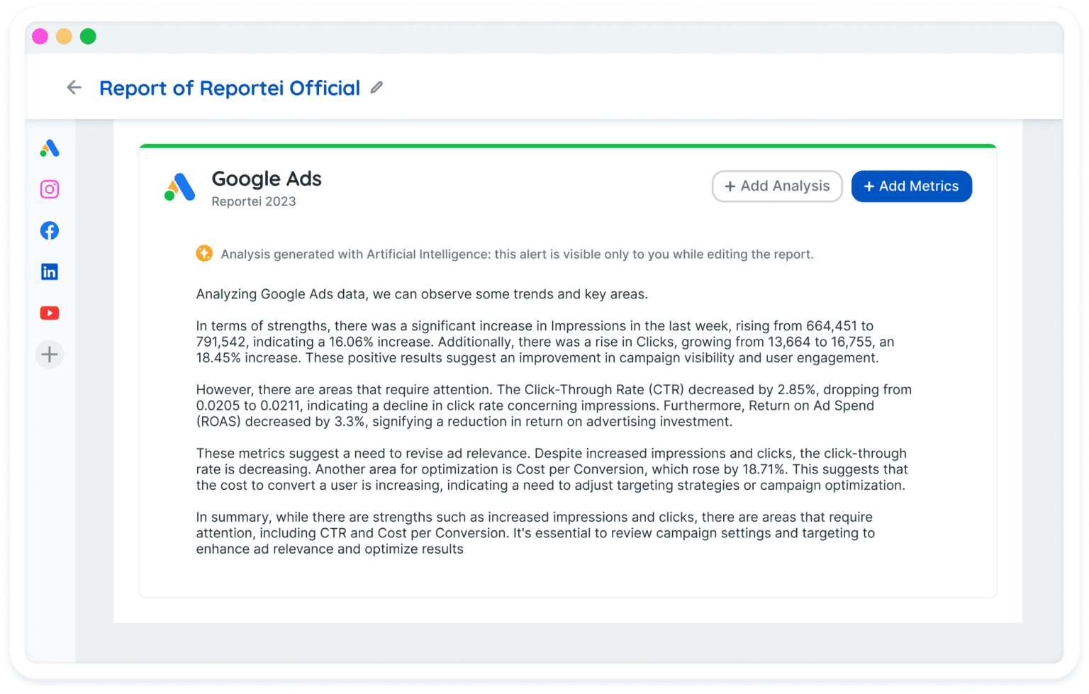 Cómo crear informes con IA en Reportei - Reportei