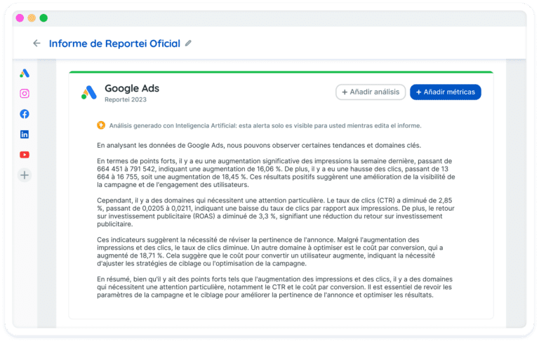 Comment créer des rapports avec IA dans Reportei - Reportei