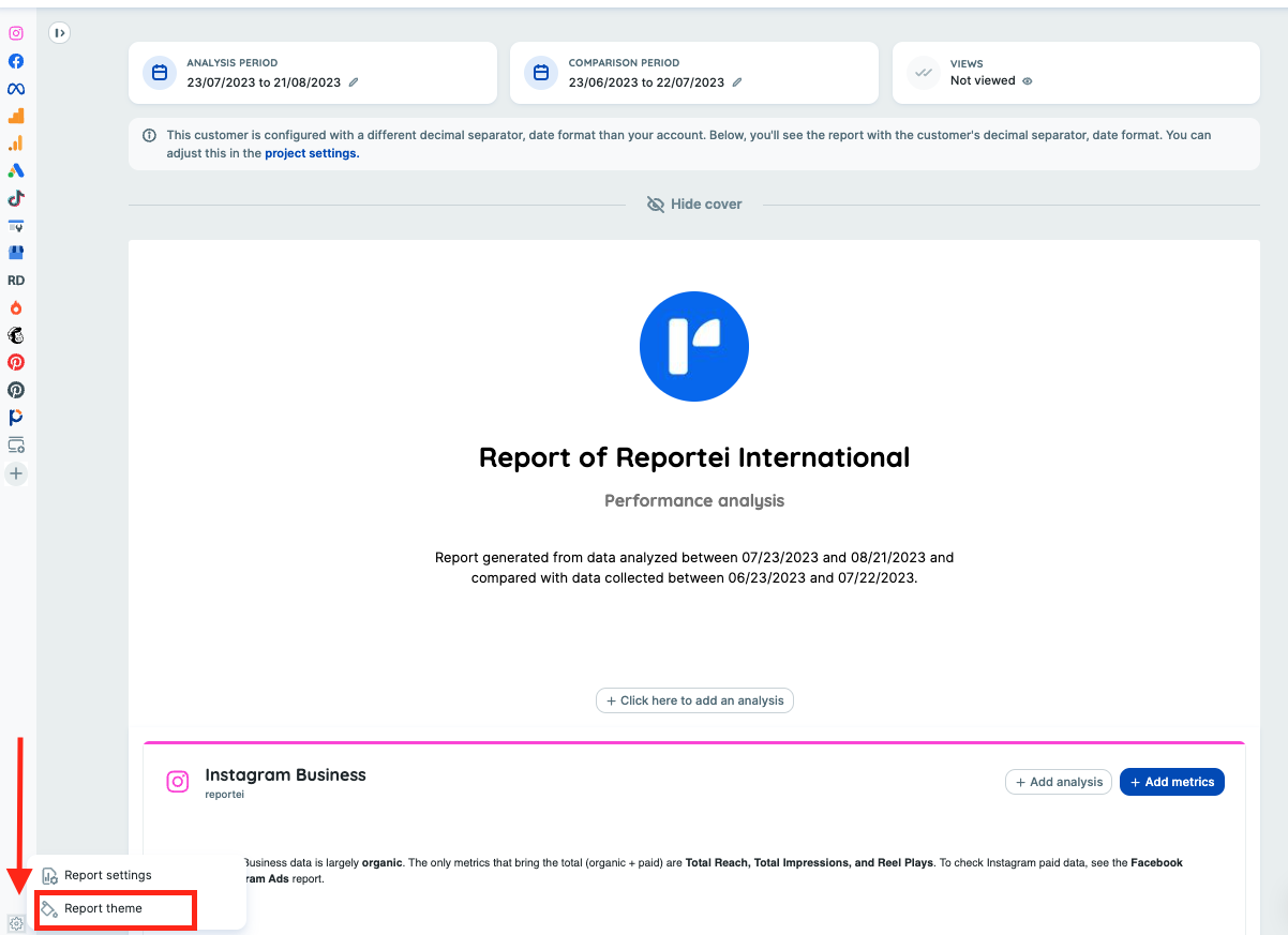 How to change the colors of the charts (change the report theme ...