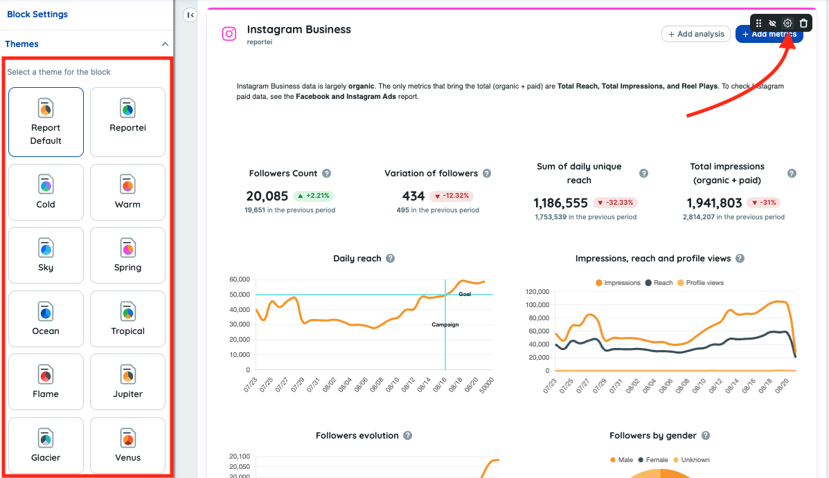 How to change the colors of the charts (change the report theme ...