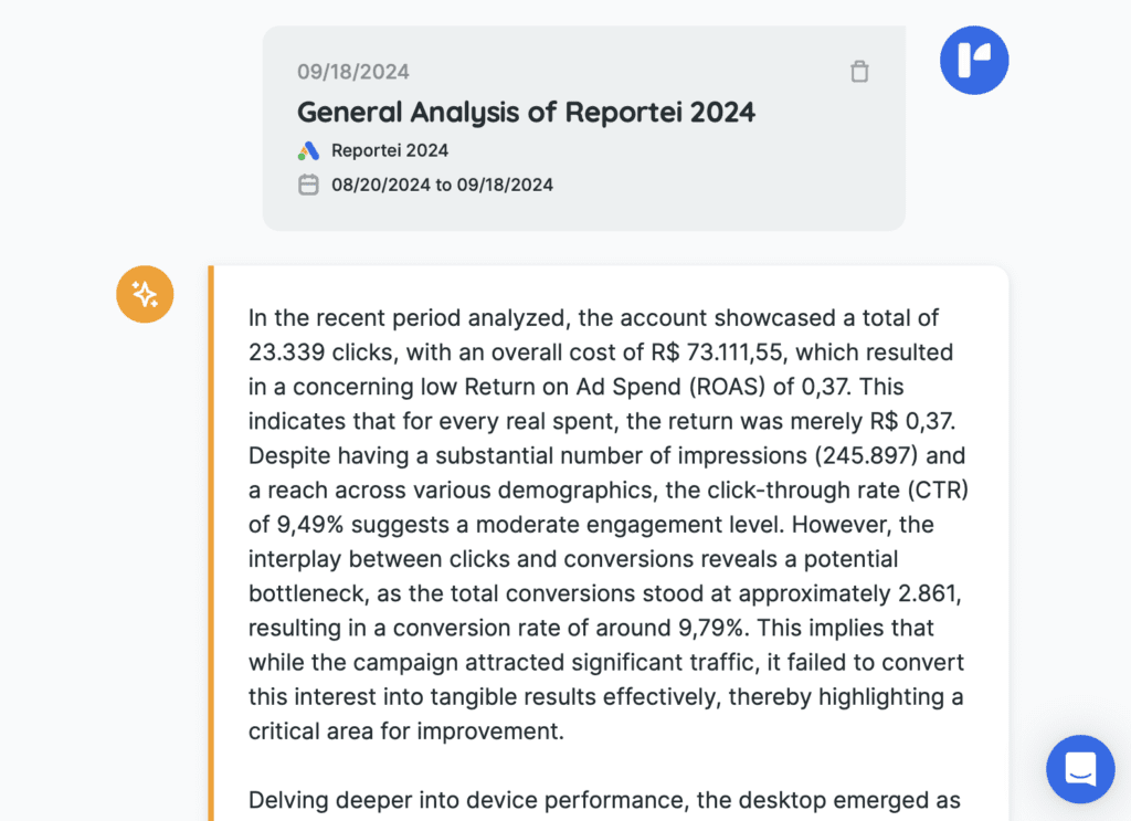 Analyze your Ads campaigns with Reportei's artificial intelligence - Reportei